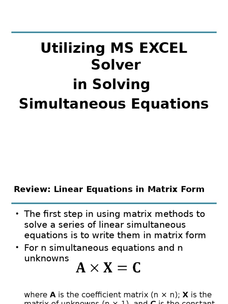 Utilizing MS EXCEL Solver 1 | PDF | Equations | Matrix (Mathematics)