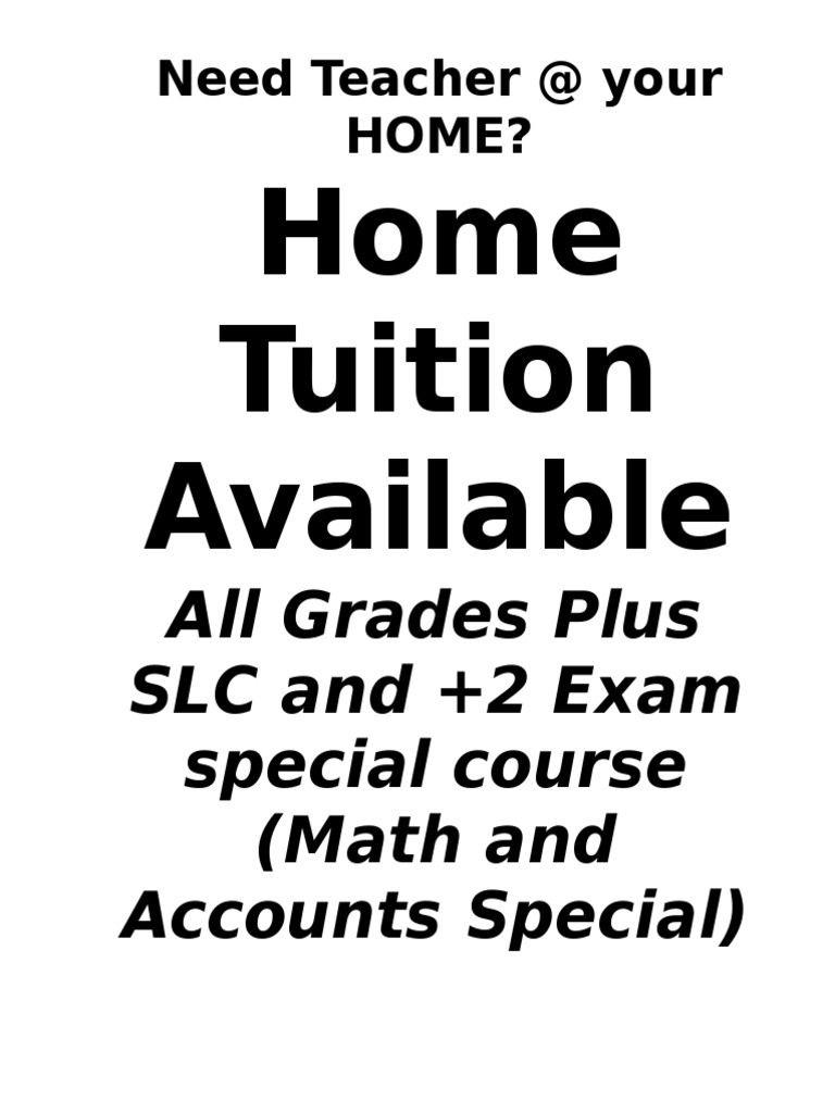Home Tuition Available: Need Teacher at Your Home? | PDF