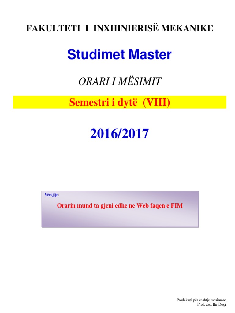 FIM - ORARI Master - Sem II (VIII) 2016 2017 - 8 | PDF