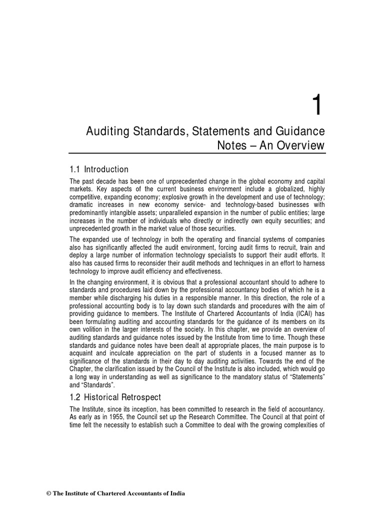 Chapter 1 Auditing Standards Statements and Guidance Notes An Overview ...