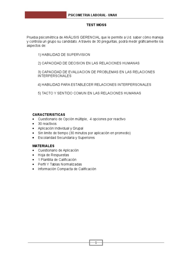 TEST+MOSS COMPLETO | Cuestionario