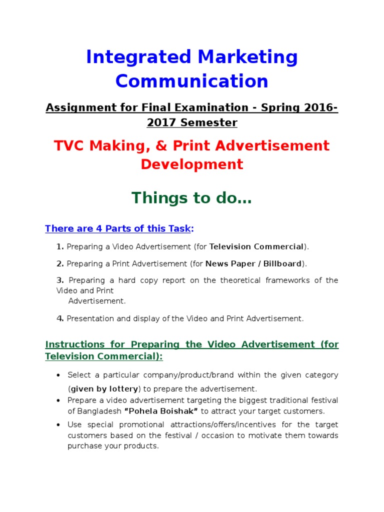 IMC Assignment For Final Examination - TVC Making & Print Advertisement ...