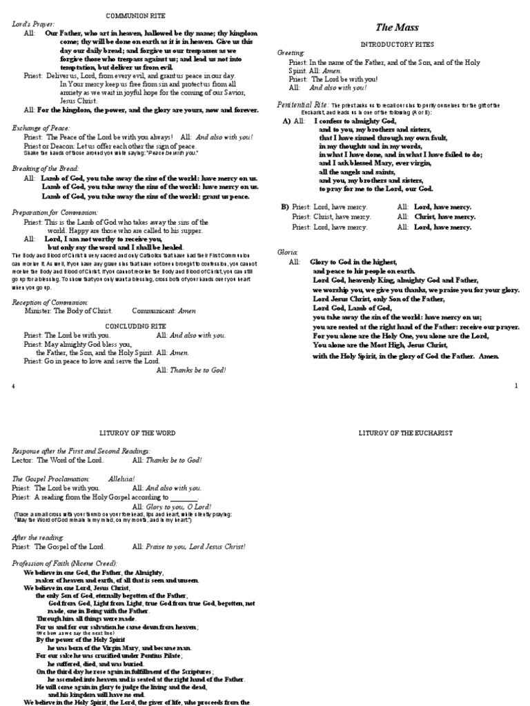 Catholic Mass One Sheet Booklet | Mass (Liturgy) | God The Father