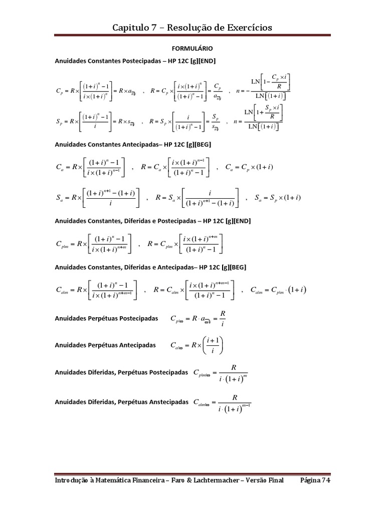 capas/MATERIAL DE APOIO Introd Mat Financeira/Exercicios Resolvidos Cap 7 PDF | PDF | Juros ...