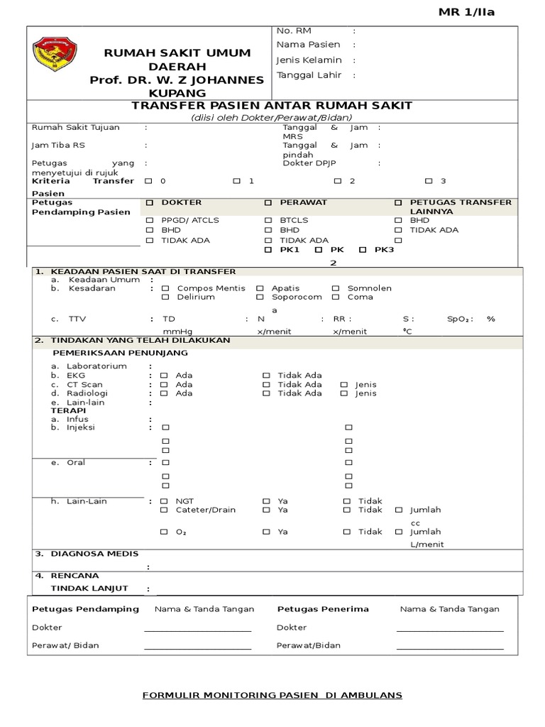 Form Transfer Pasien Antar Rumah Sakit