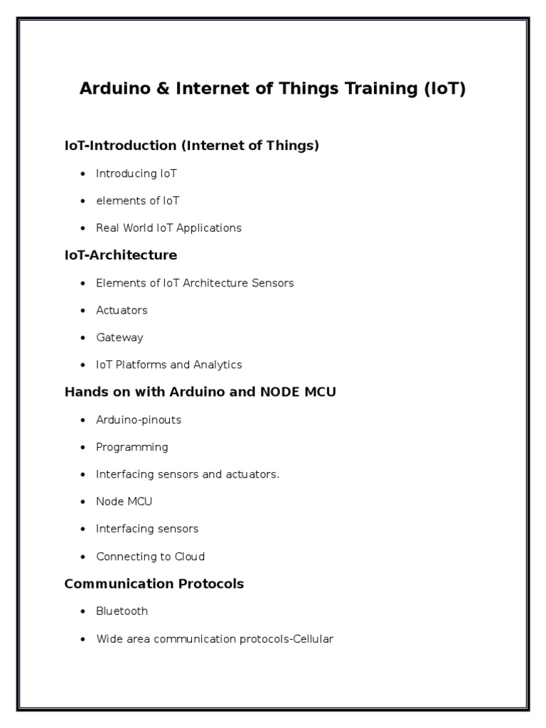 Arduino & Internet of Things Training (Iot) | PDF