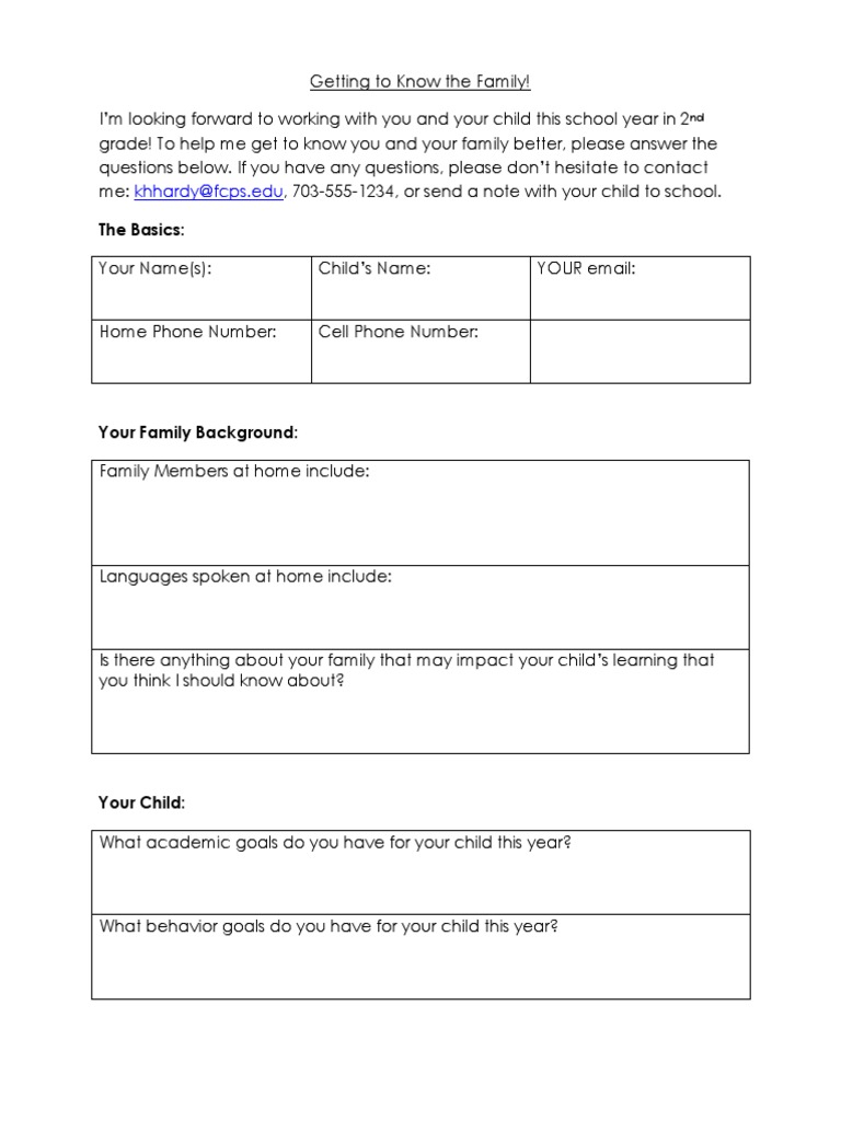 Getting To Know The Family - Interest Survey | PDF | Cognition | Semiotics