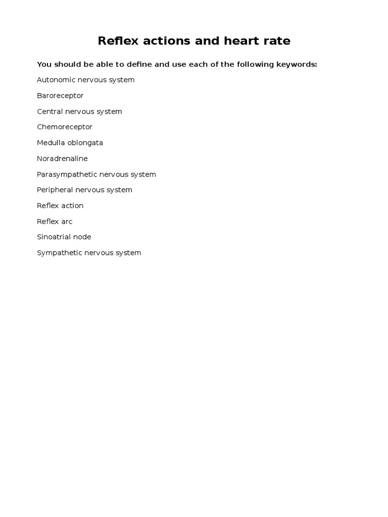Reflex Actions and Heart Rate Worksheet | PDF | Chemical Synapse ...