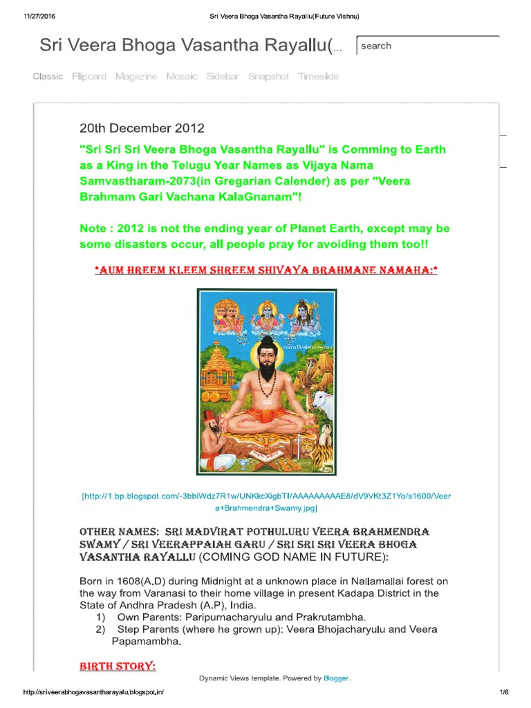 Sri Veera Bhoga Vasantha Rayallu (Future Vishnu) | PDF