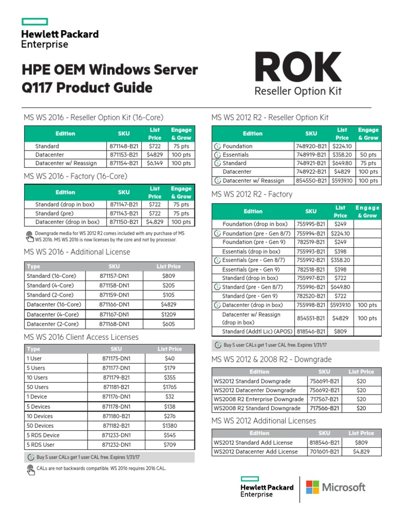 HPE OEM Windows Server Q117 Product Guide: Reseller Option Kit | PDF ...