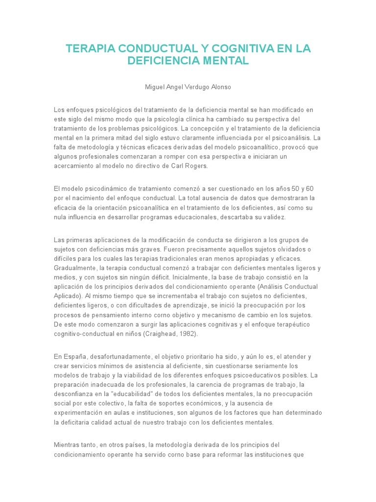 Tratamiento Del Déficit Cognitivo | PDF | Terapia cognitiva | Psicoanálisis