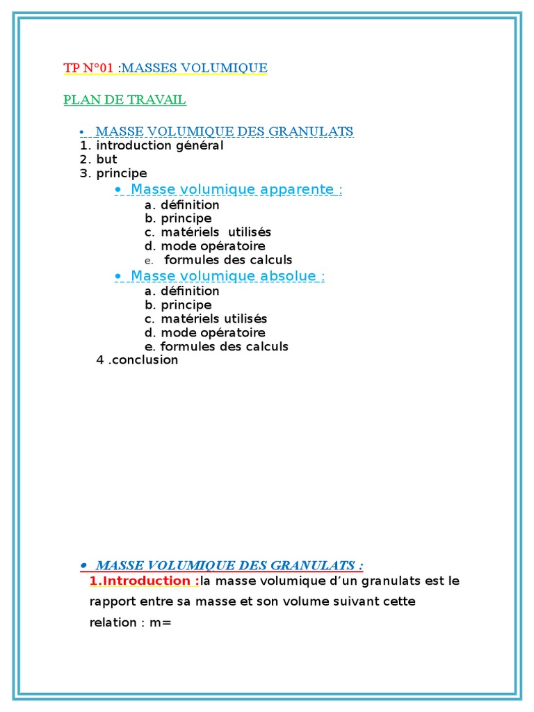 TP MDC | PDF | Densité | Masse