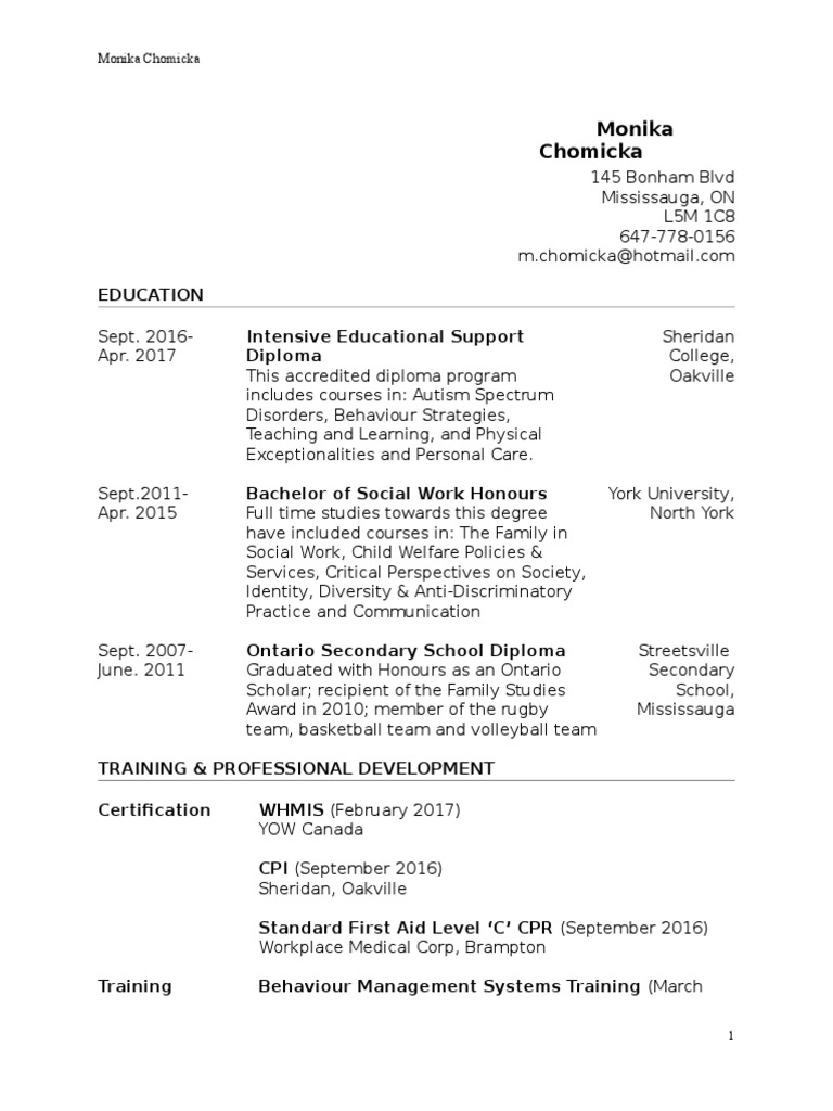 Monika Resume | PDF | Diploma | Social Work