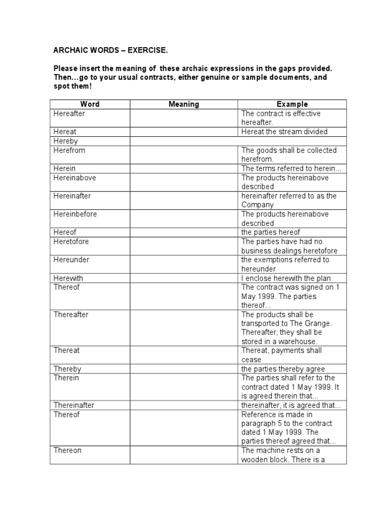 Archaic Words - Exercise | PDF | Business Law | Common Law