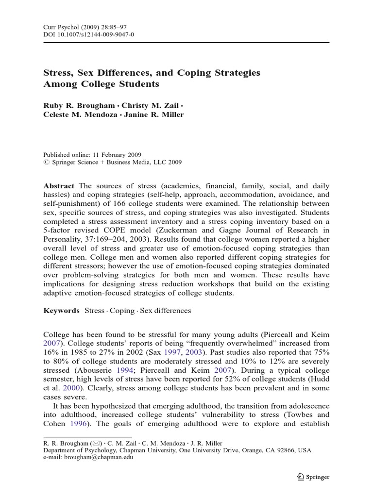 College Stress and Coping by Gender | PDF | Coping (Psychology ...