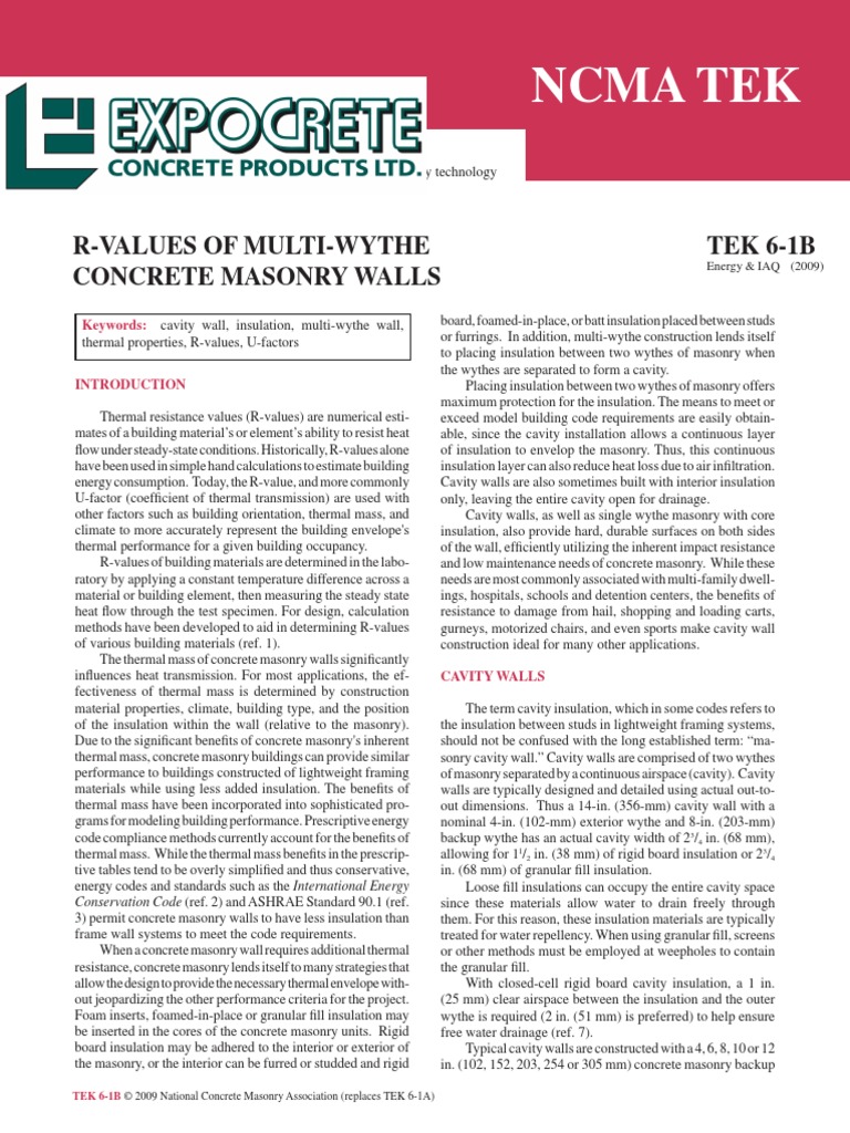 NCMA TEK 6-1B - R Values of Multi-Wythe Concrete Masonry Walls 2009 ...