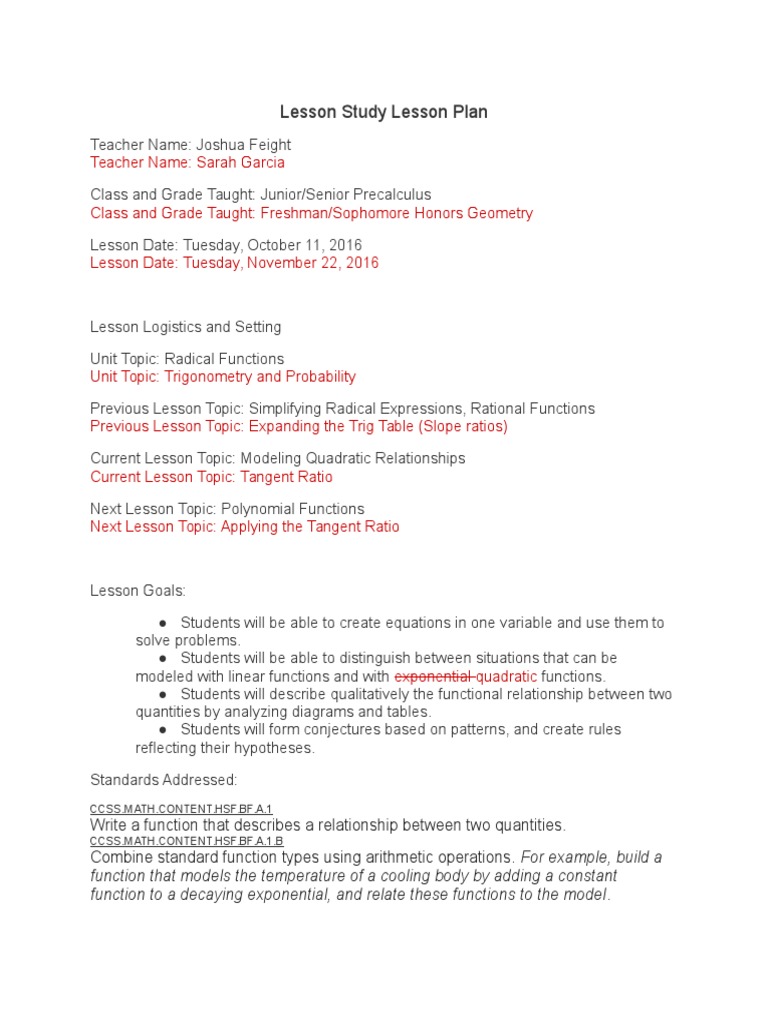 Geometry & Precalculus Lesson Plan | PDF | Trigonometry | Teaching ...