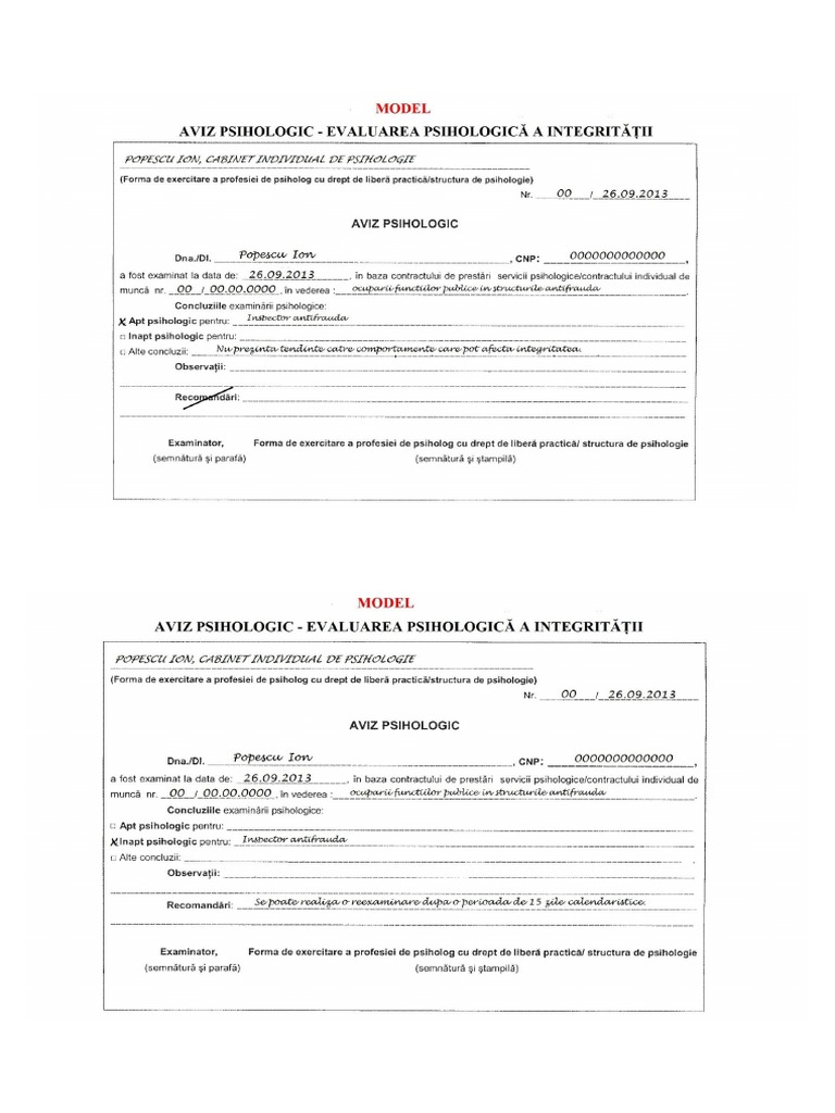 Model Aviz Integritate