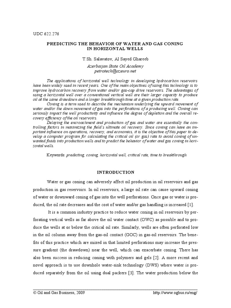 Water Coning in Horizontal Well | PDF | Petroleum Reservoir ...