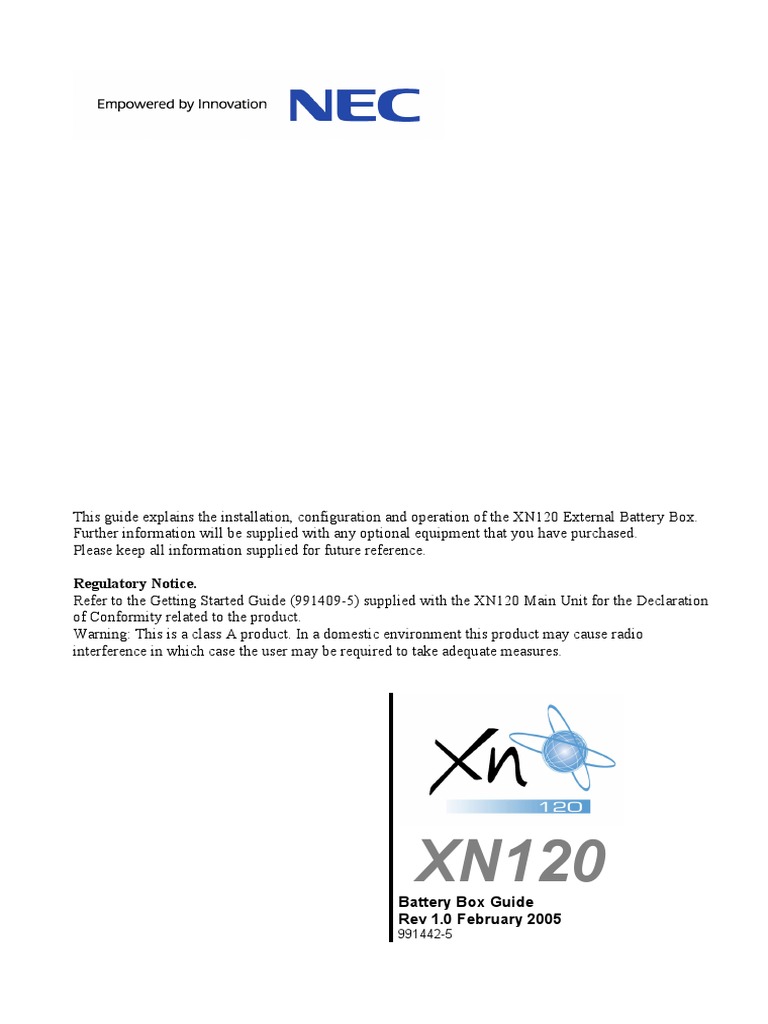 Nec XN120 Battery Box | PDF | Battery (Electricity) | Electrical Connector