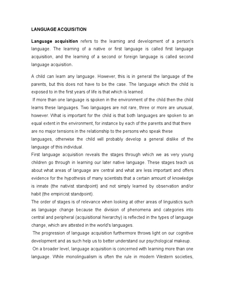 Language Acquisition. | PDF | Language Acquisition | Psycholinguistics