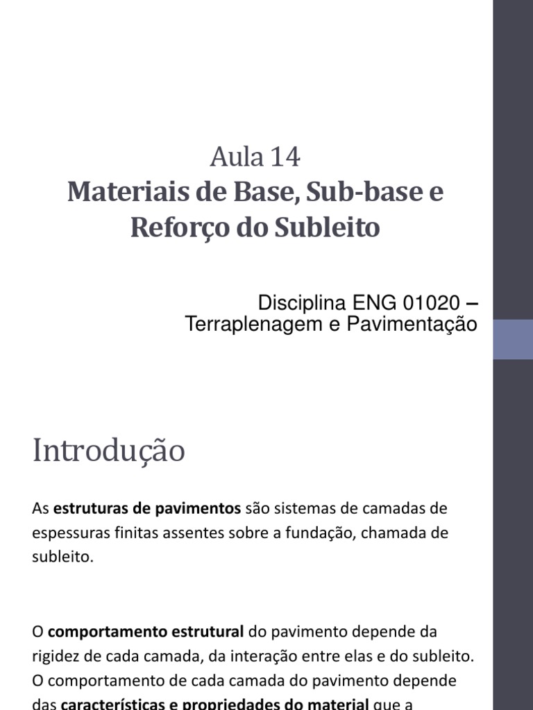 Aula 14 - Materias de Camada de Base Subbase e Subleito | PDF | Estresse (Mecânica) | Solo