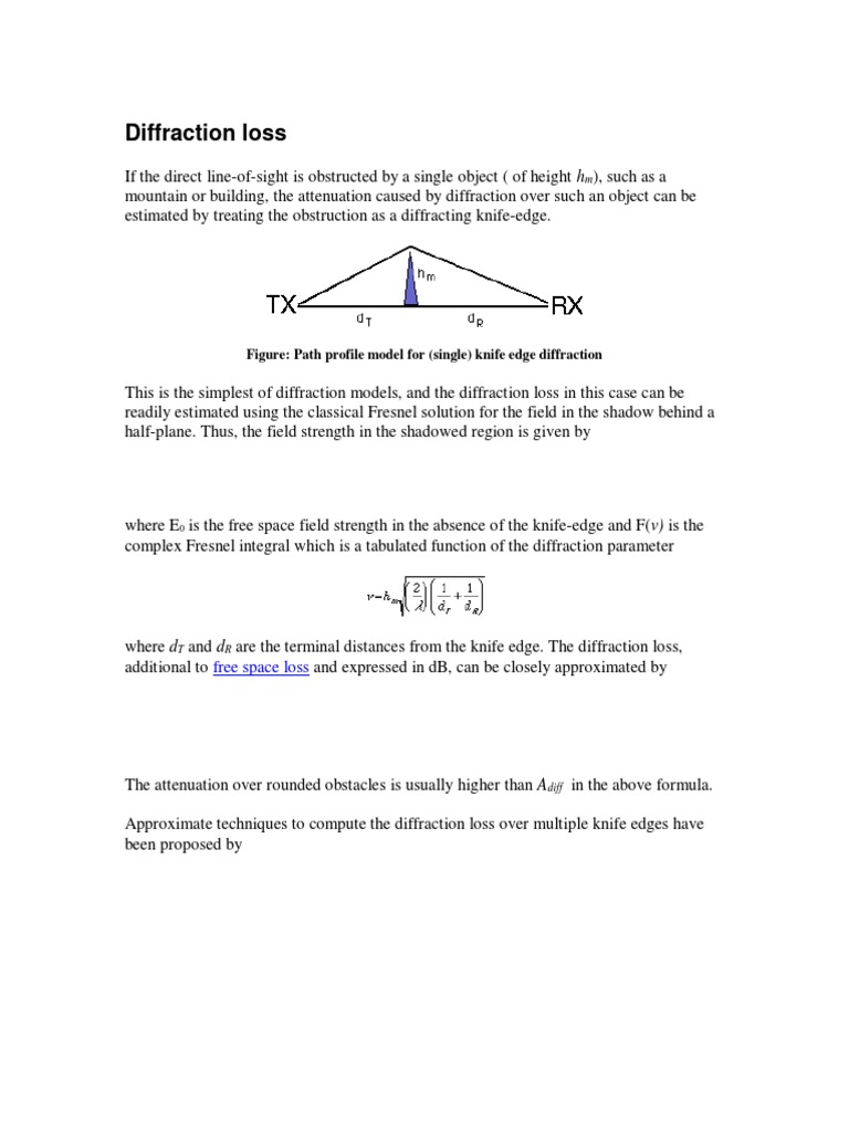 Diffraction Loss: Figure: Path Profile Model For (Single) Knife Edge Diffraction | PDF