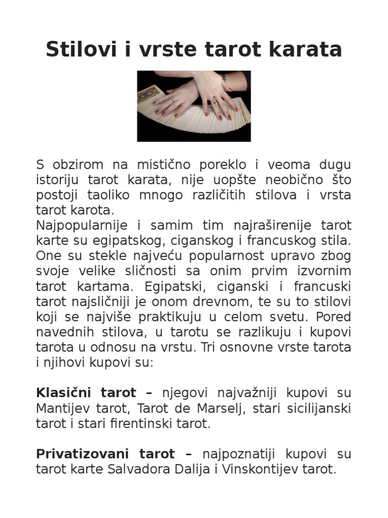 Stilovi I Vrste Tarot Karata - Odt | PDF
