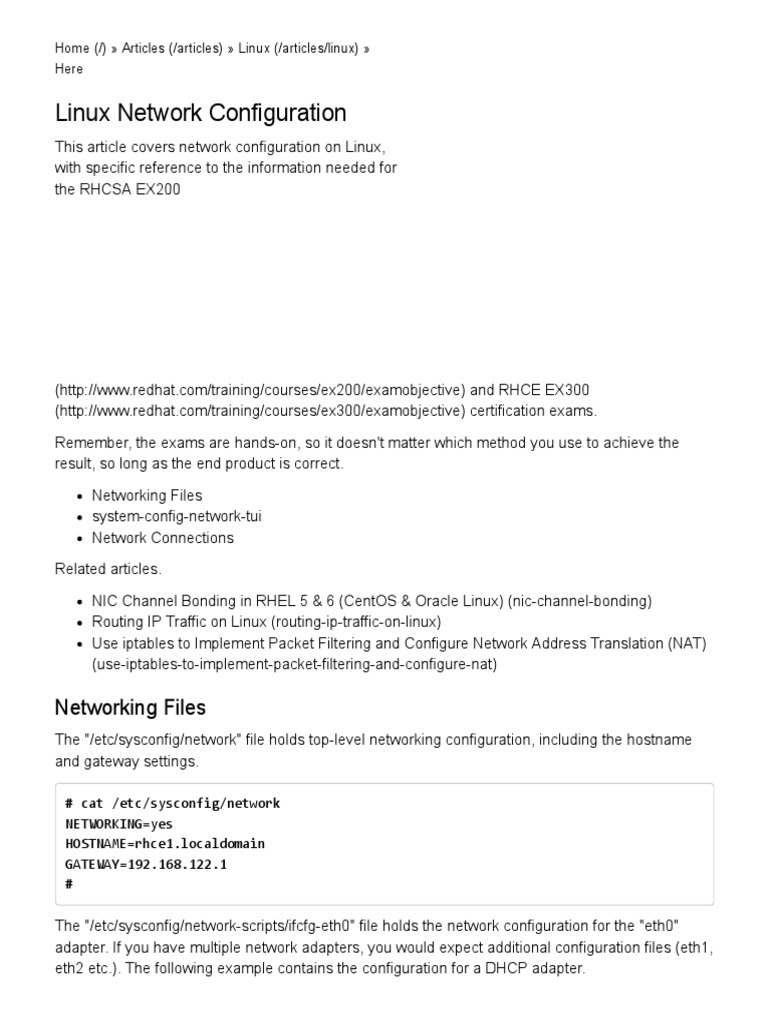 ORACLE-BASE - Linux Network Configuration PDF | PDF