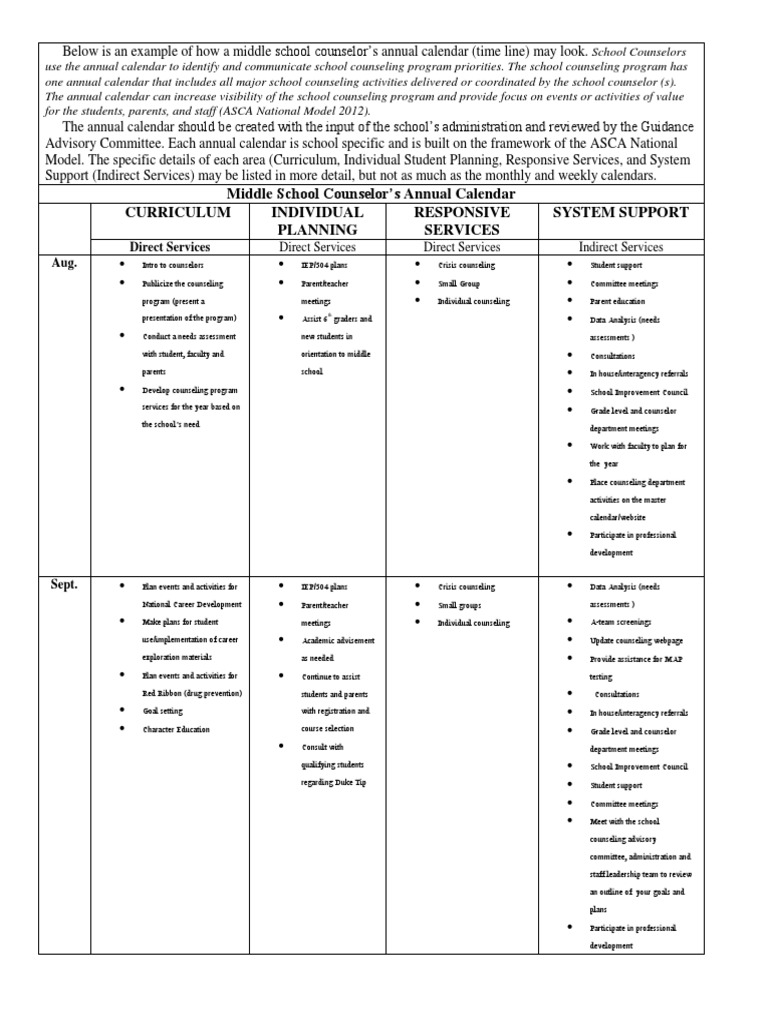 Ms Counselor Annual Calendar | PDF | School Counselor | Individualized ...