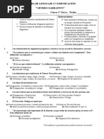 Prueba Genero Narrativo 5 Basico | PDF | Narración | Narrativa