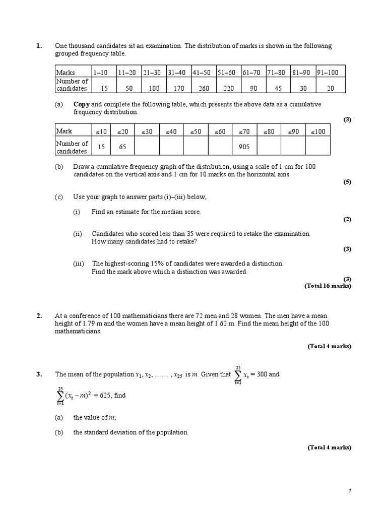 IB Math SL Statistics Review | PDF | Median | Statistical Analysis