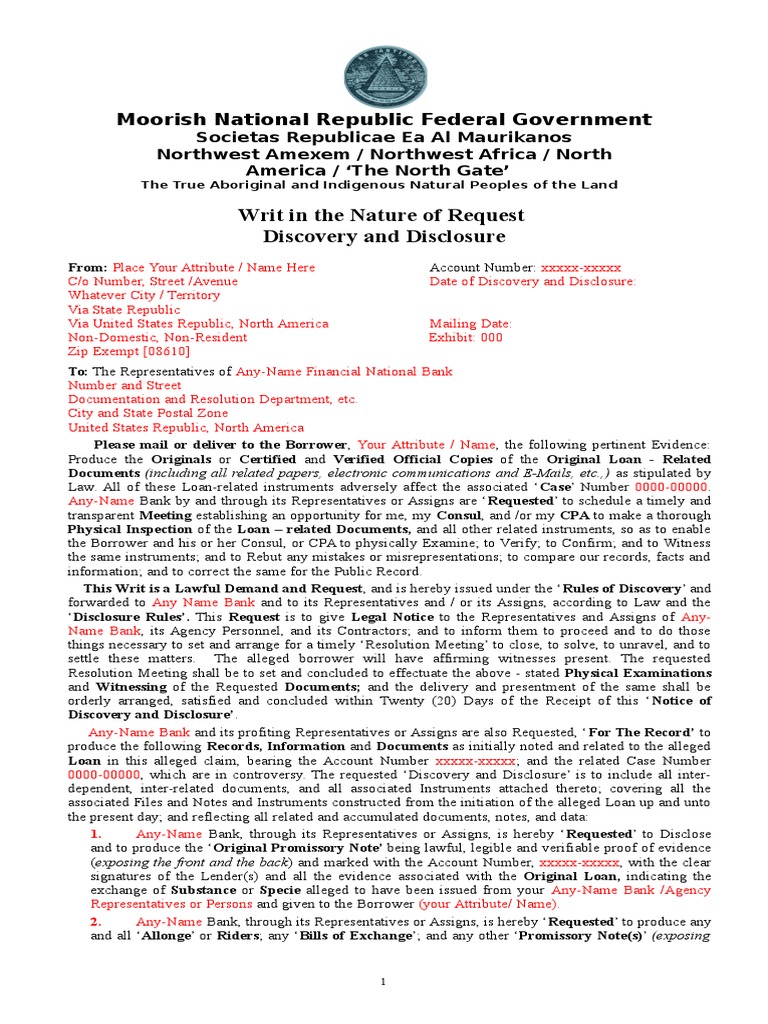Writ in The Nature of Request Discovery and Disclosure: T Moorish ...