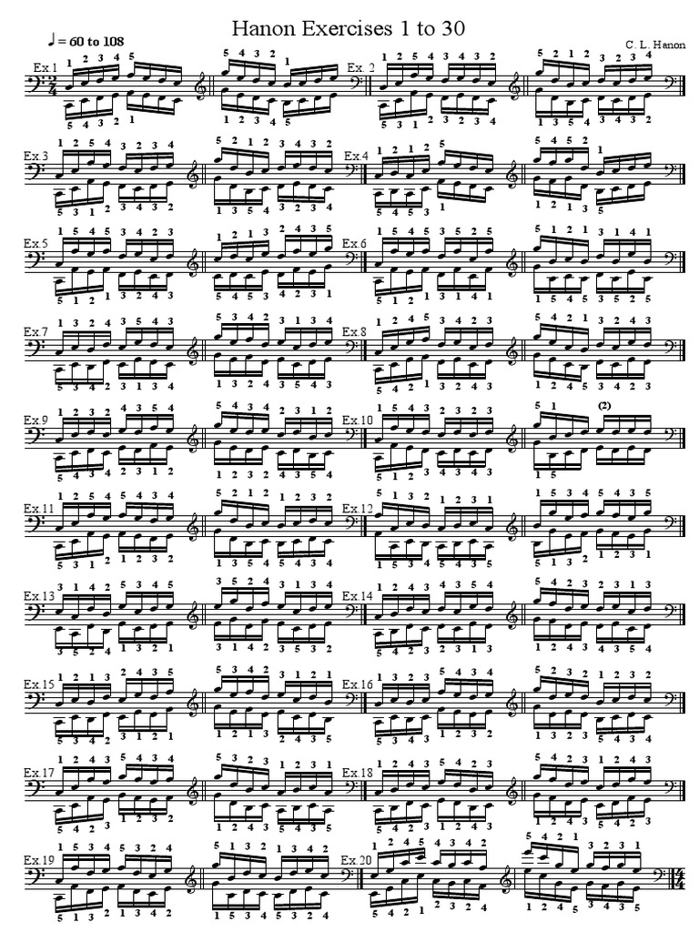 Hanon Exercises 1-10: A Collection of Finger Exercises for Piano | PDF