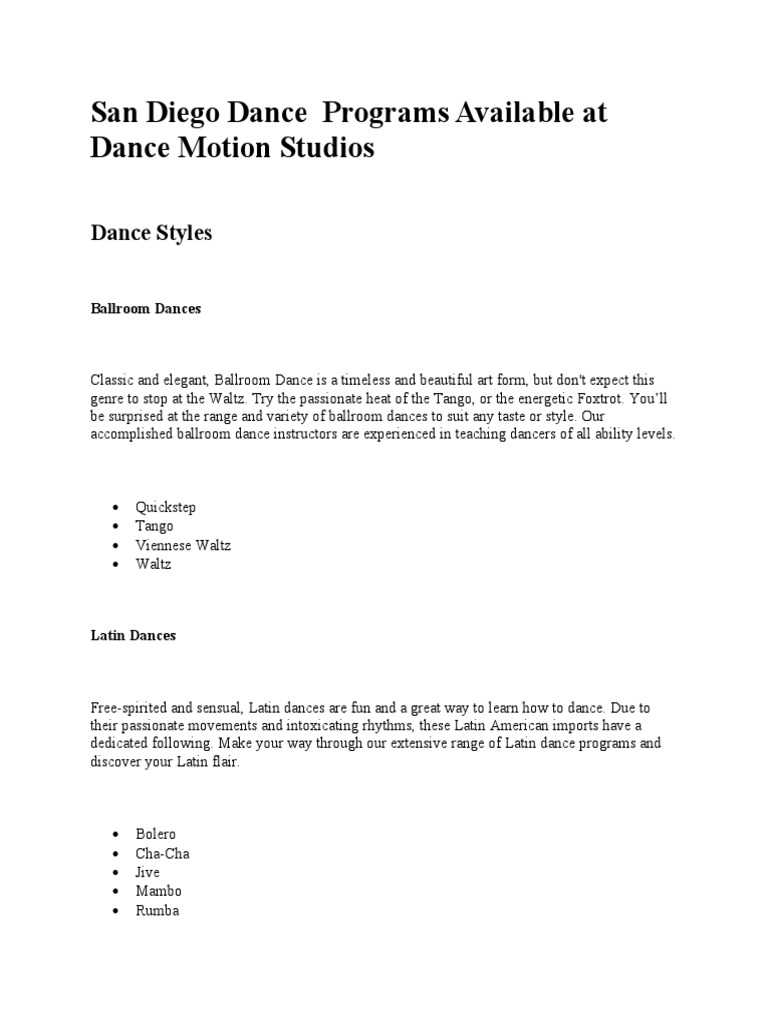 San Diego Dance Programs - Dance Motion Studios | PDF | Social Dance ...