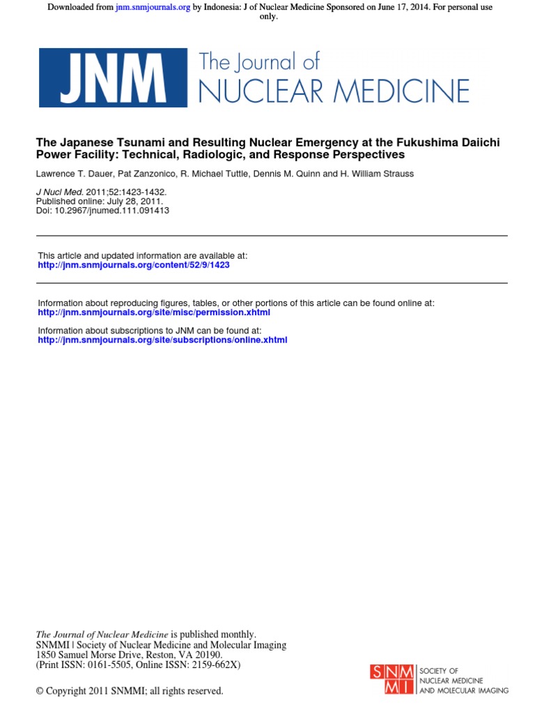 J Nucl Med-2011-Dauer-1423-32 | PDF | Fukushima Daiichi Nuclear Power Plant | Nuclear Reactor