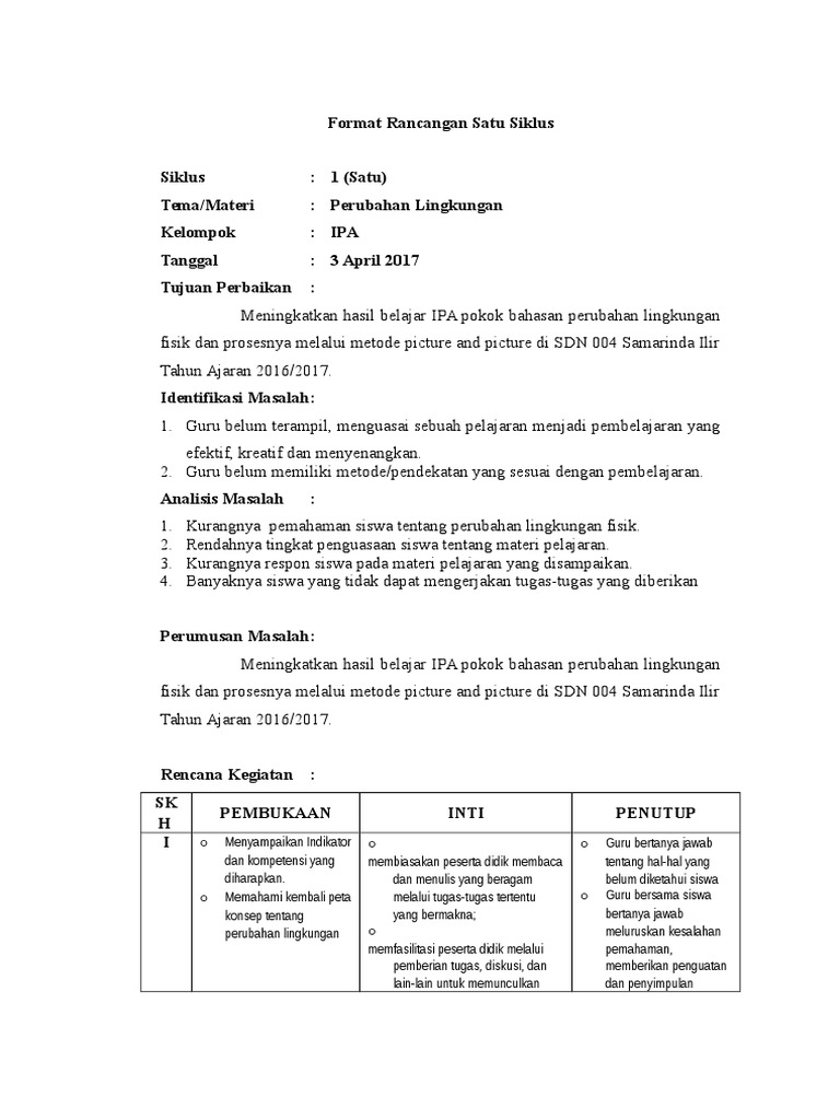 Format Rancangan Siklus 1 | PDF