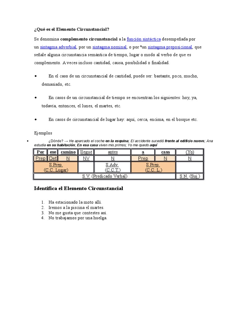 Qué Es El Elemento Circunstancial | PDF
