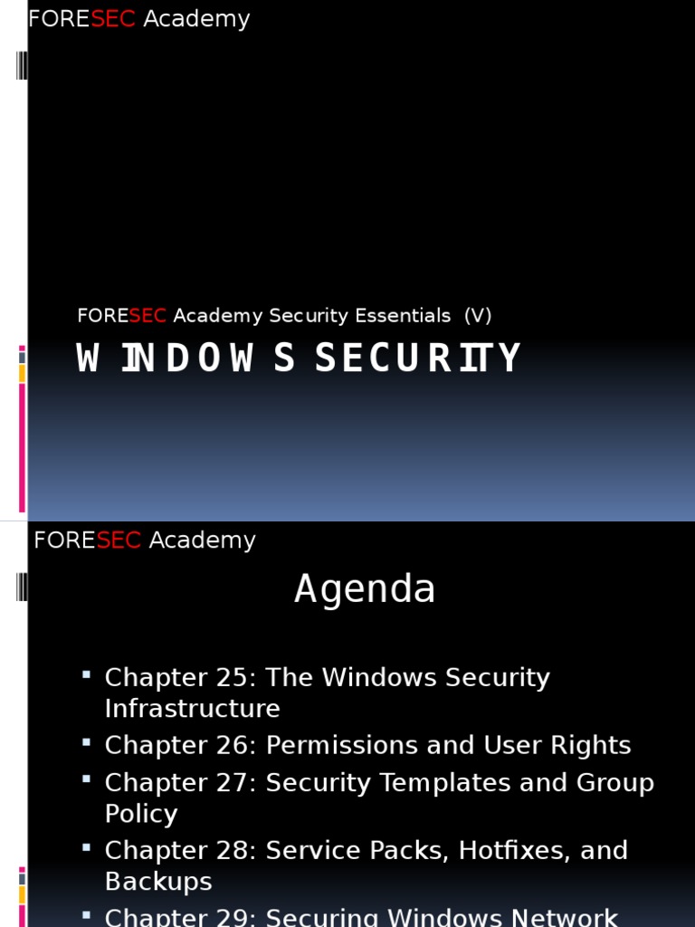 Windows Security: Fore Academy Security Essentials (V) | PDF | Windows 2000 | Microsoft Windows