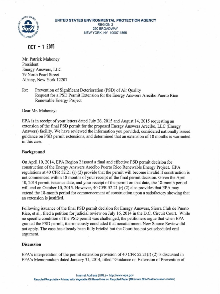 Energy Answers-Final Permit Extension Letter PDF | PDF | United States ...