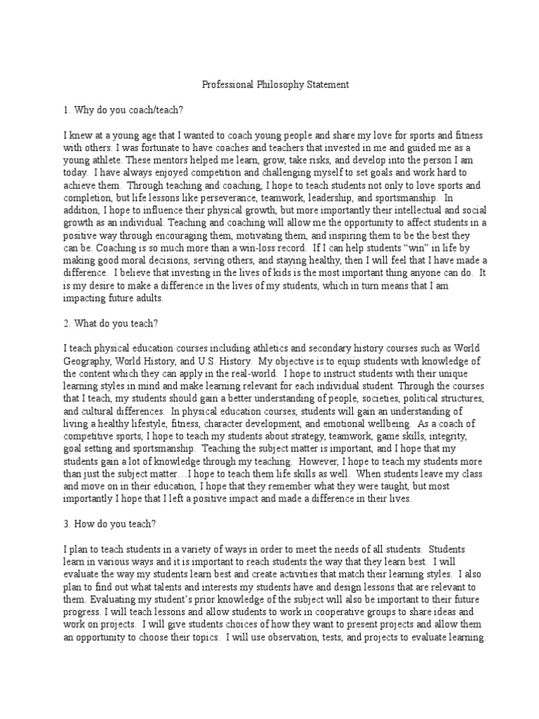 professional philosophy statement | Educational Assessment | Physical ...
