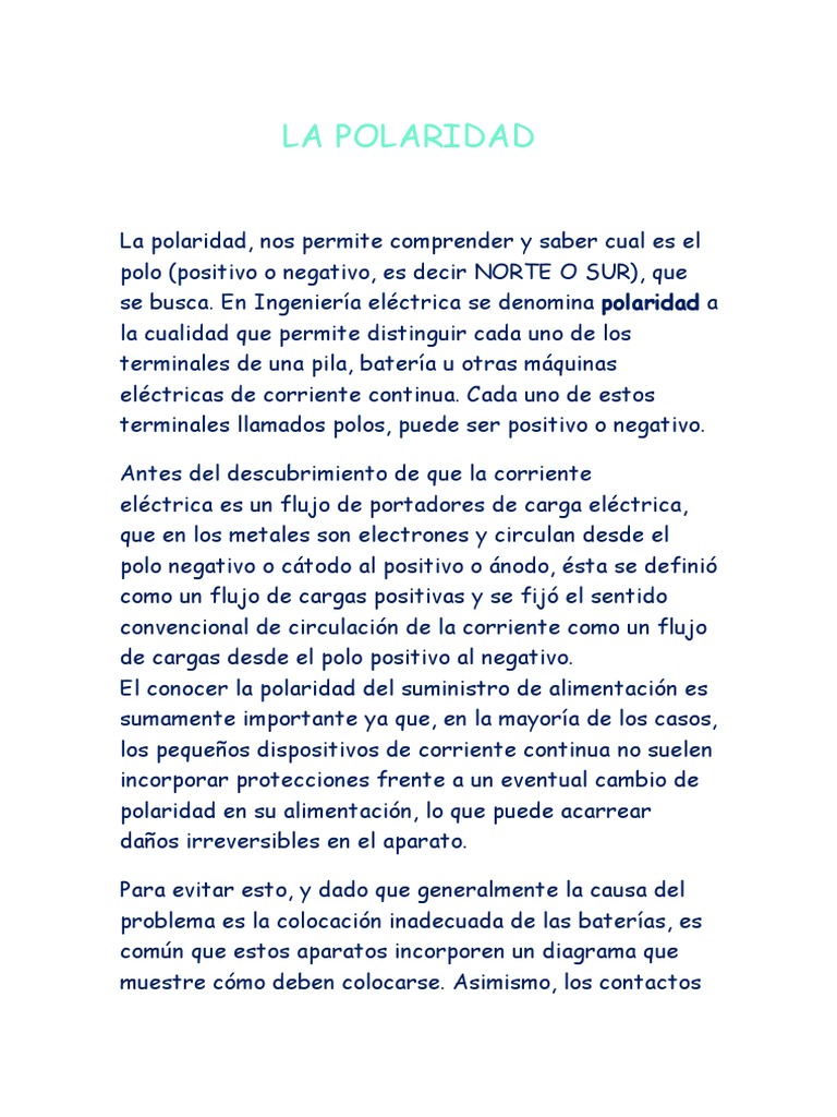 La Polaridad | PDF | Electromagnetismo | Electricidad