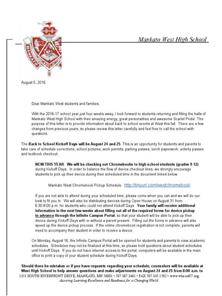 back to school letter | Schools | Students