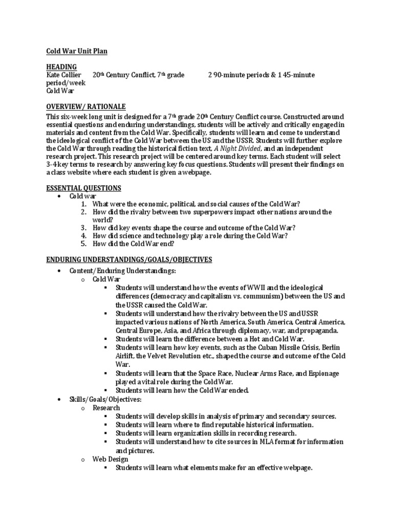Cold War Unit Plan | PDF | Cold War | The United States