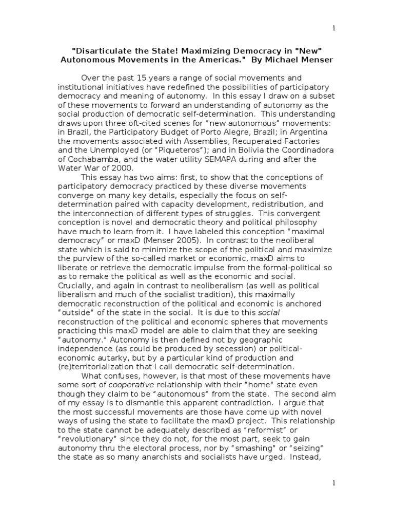 "Disarticulate The State!" Autonomy, Territory and Democracy | PDF ...