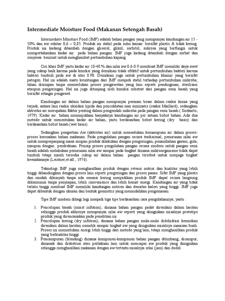 Intermediate Moisture Food (IMF) | PDF