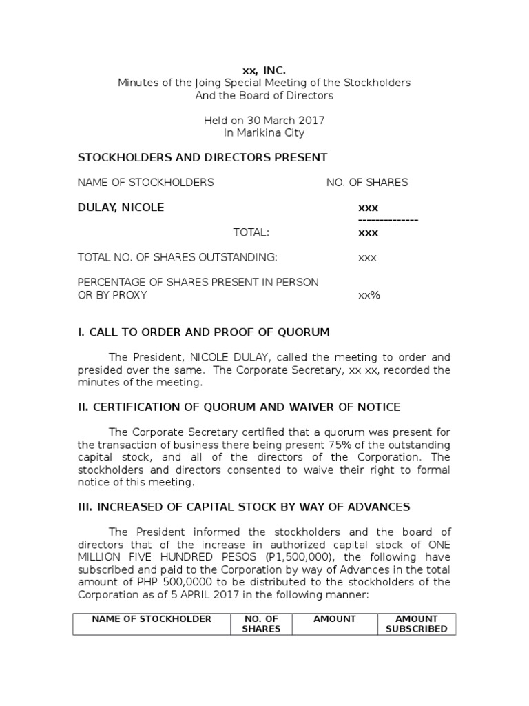 MOM Sample | Board Of Directors | Stocks | Free 30-day Trial | Scribd