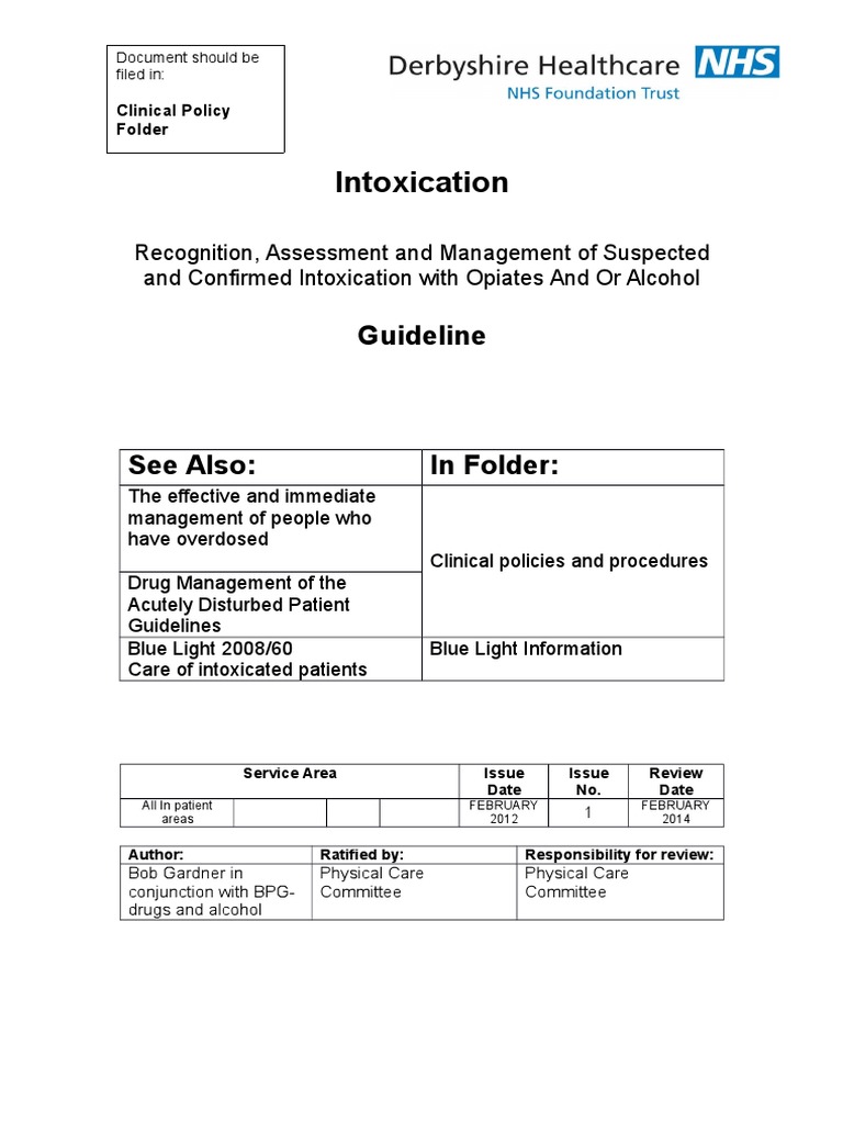 Intoxication Guidelines | Psychoactive Drugs | Alcohol Intoxication