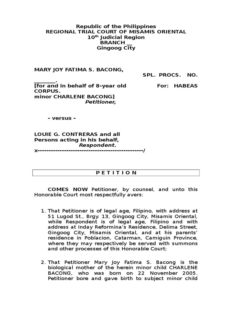Petition For Writ of Habeas Corpus Sample | PDF | Habeas Corpus | Justice Petition For Writ of Habeas Corpus Sample | PDF | Habeas Corpus | Justice