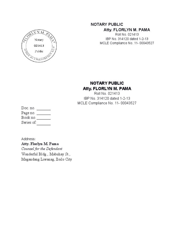 Notarial Seal and Stamp Sample For Legal Forms | PDF
